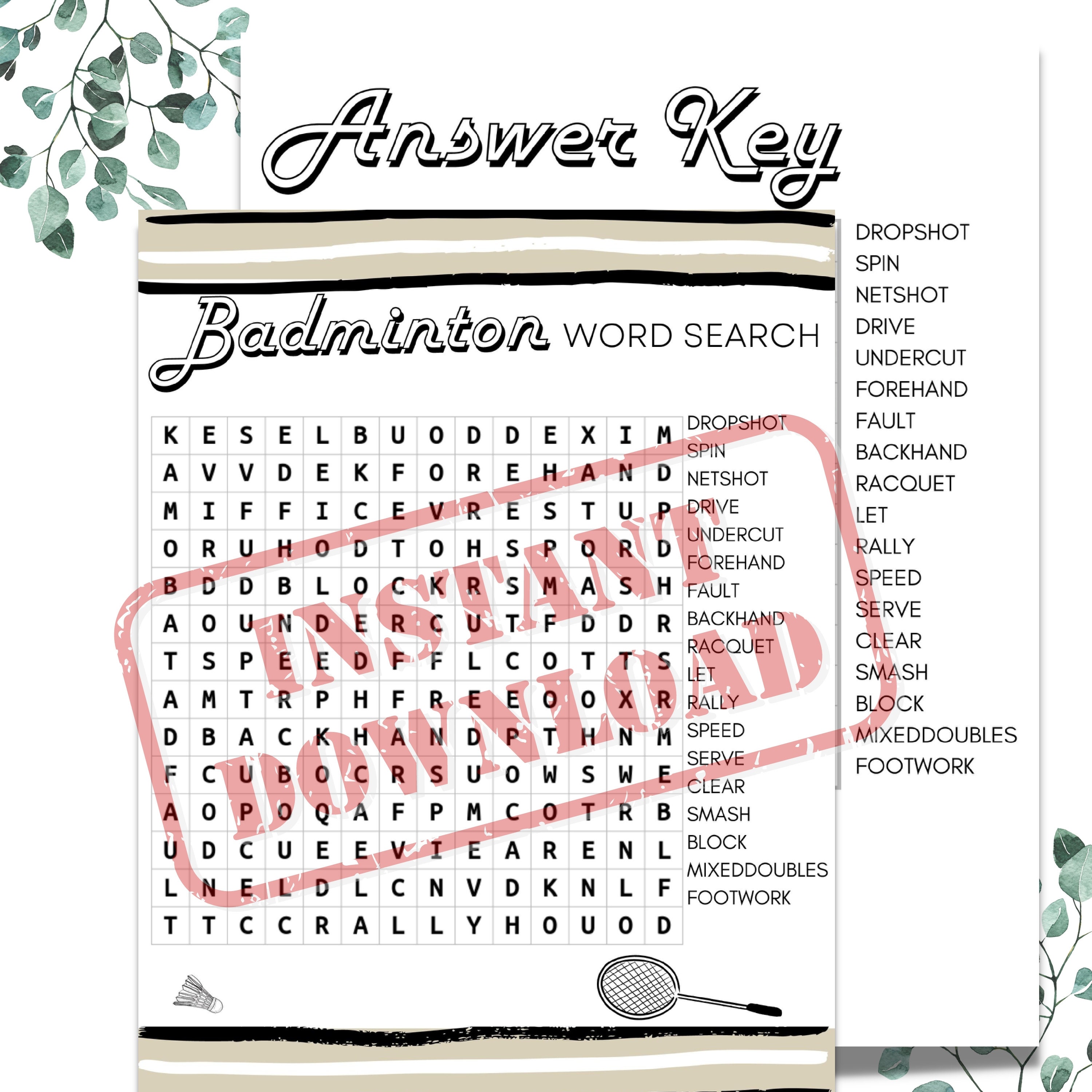 Badminton Word Search Puzzle Game,printable Sport Puzzle Game ...