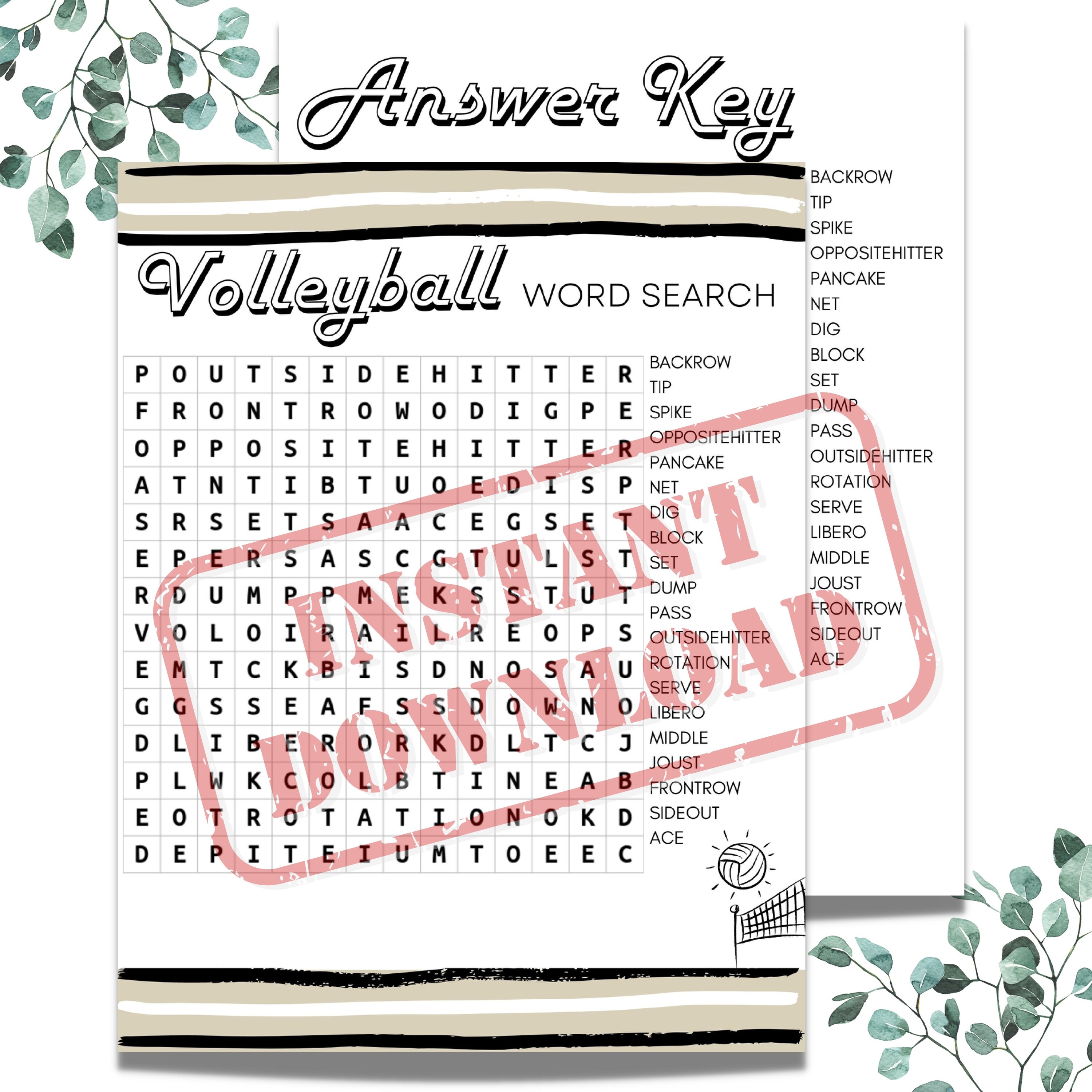 Volleyball Word Search Puzzle Game, - Etsy