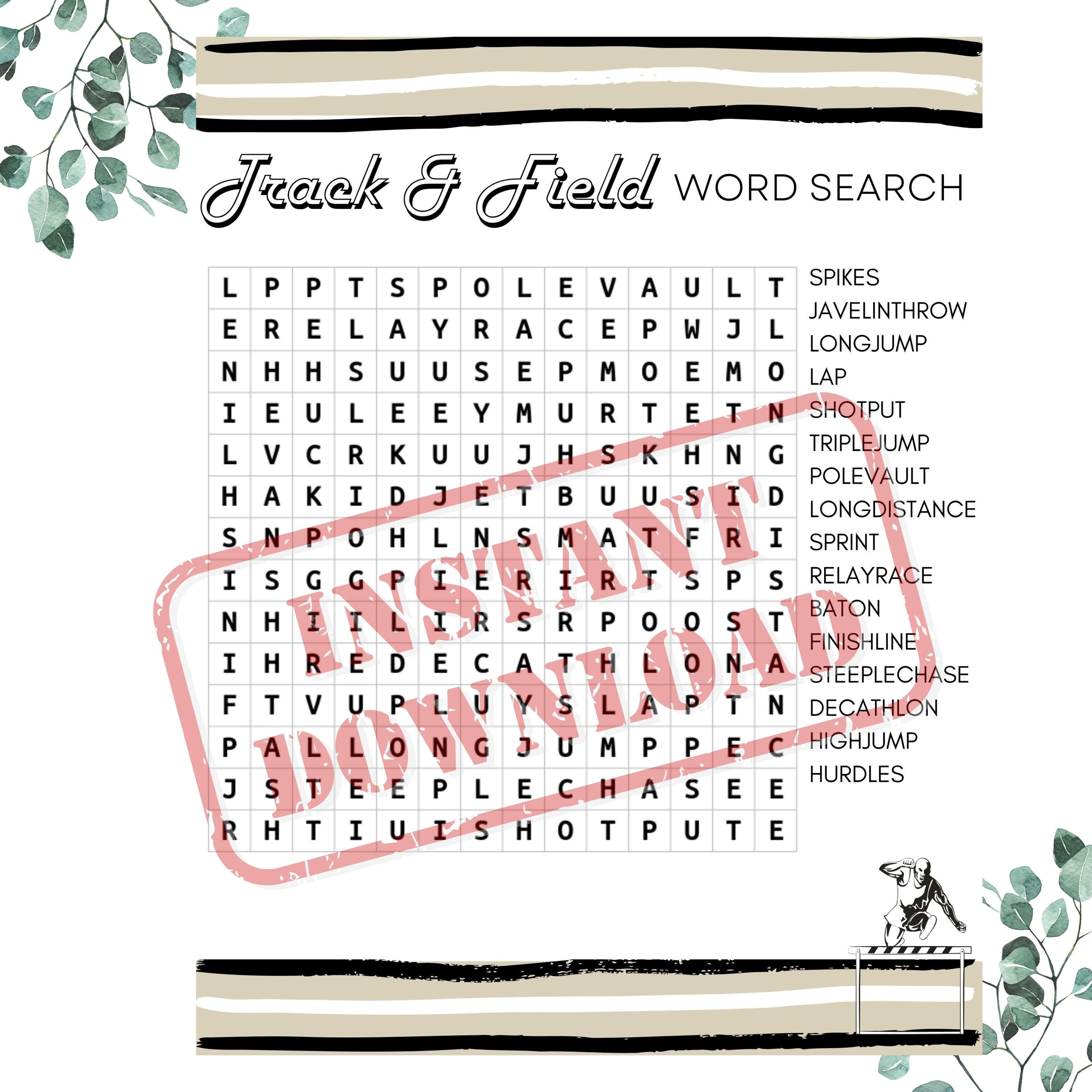 Track and Field Word Search Puzzle Game, - Etsy