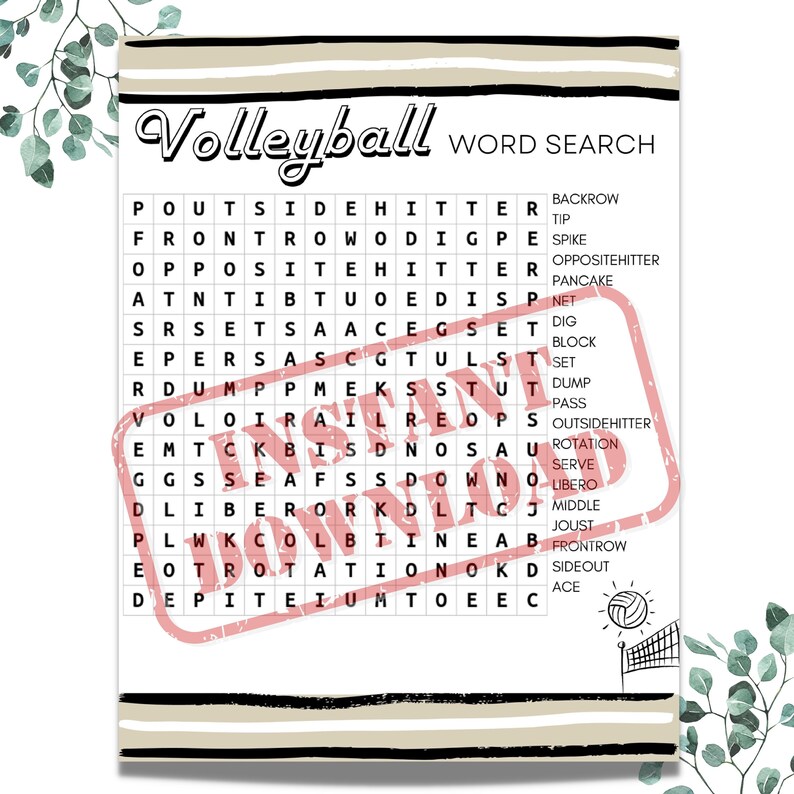 Volleyball Word Search Puzzle Game, - Etsy