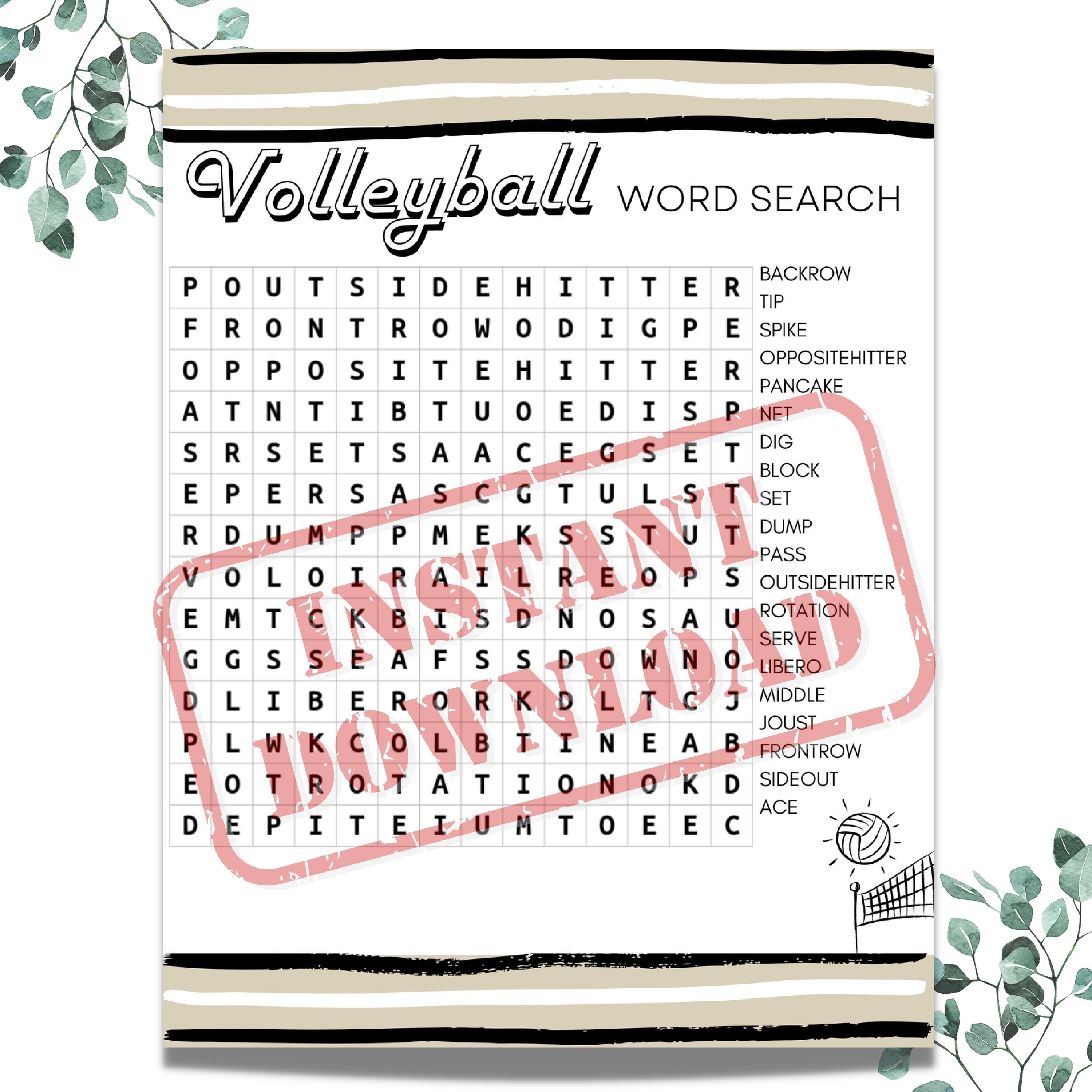Volleyball Word Search Puzzle Game, - Etsy