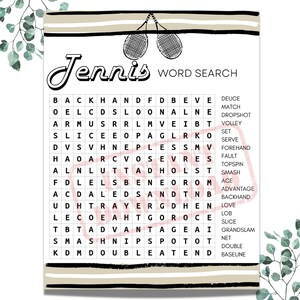 Tennis Word Search Puzzle Game Tennis Word Search Printable - Etsy