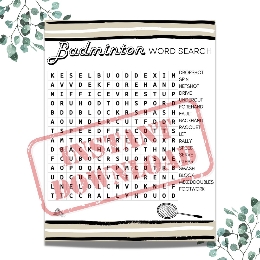 Badminton Word Search Puzzle Game,printable Sport Puzzle Game ...