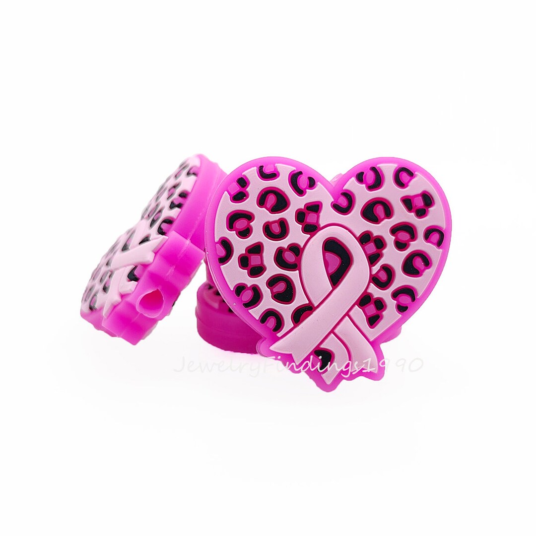 Pink Ribbon Focal Beads,leopard Heart Silicone Beads,breast Cancer ...