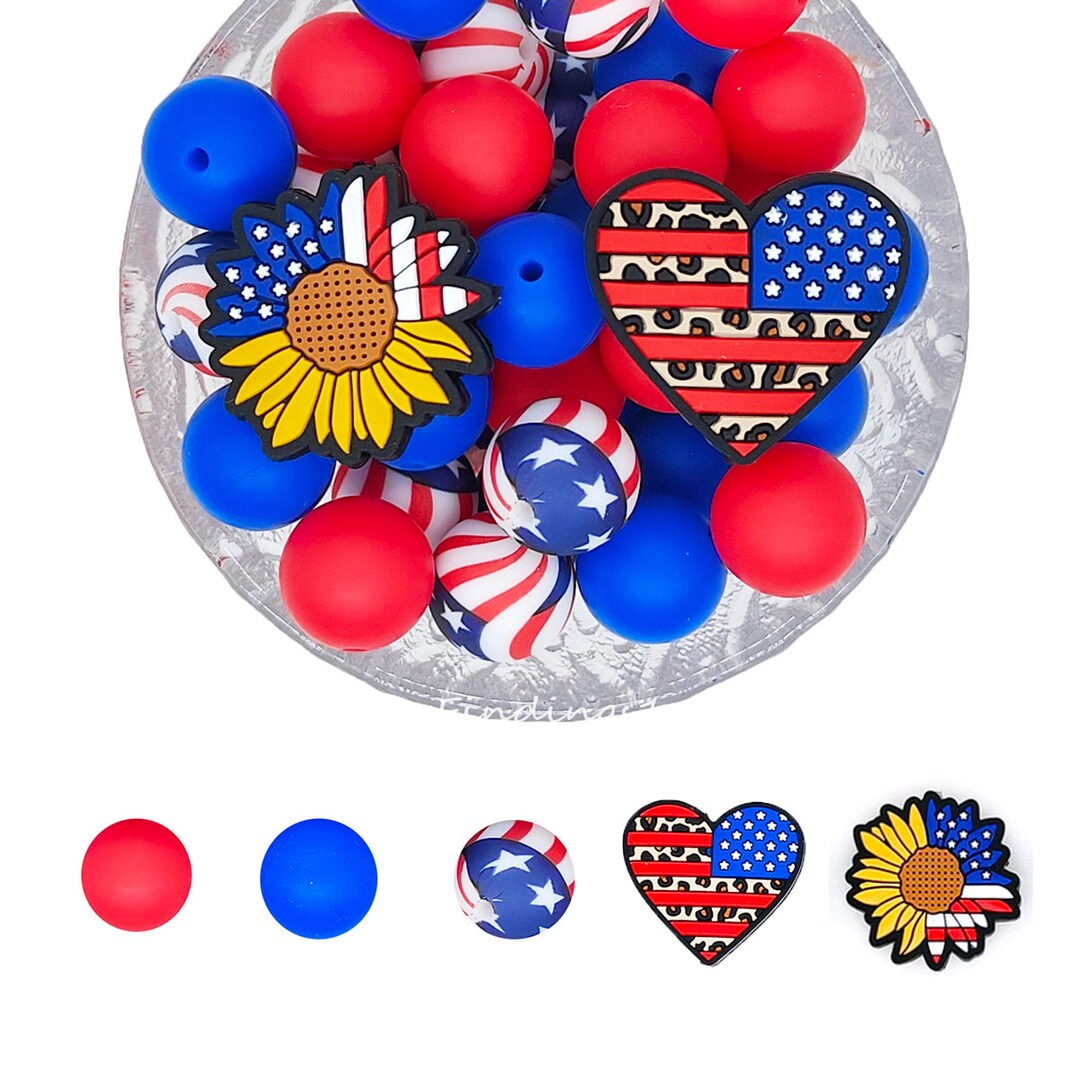 Assorted Patriotic Silicone Beads, Flag Focal Beads,15mm Silicone Beads ...