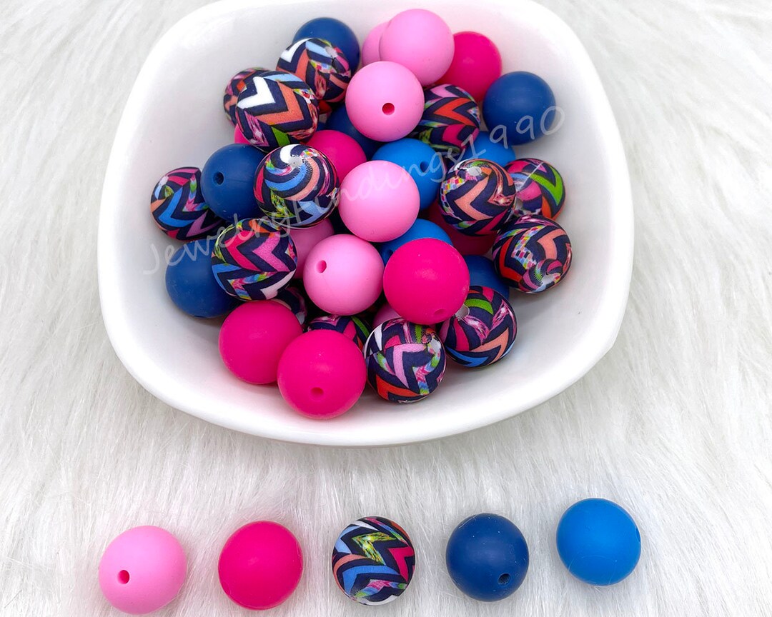 Mixed Print Silicone Beads, 12/15mm Silicone Beads, Silicone Round ...