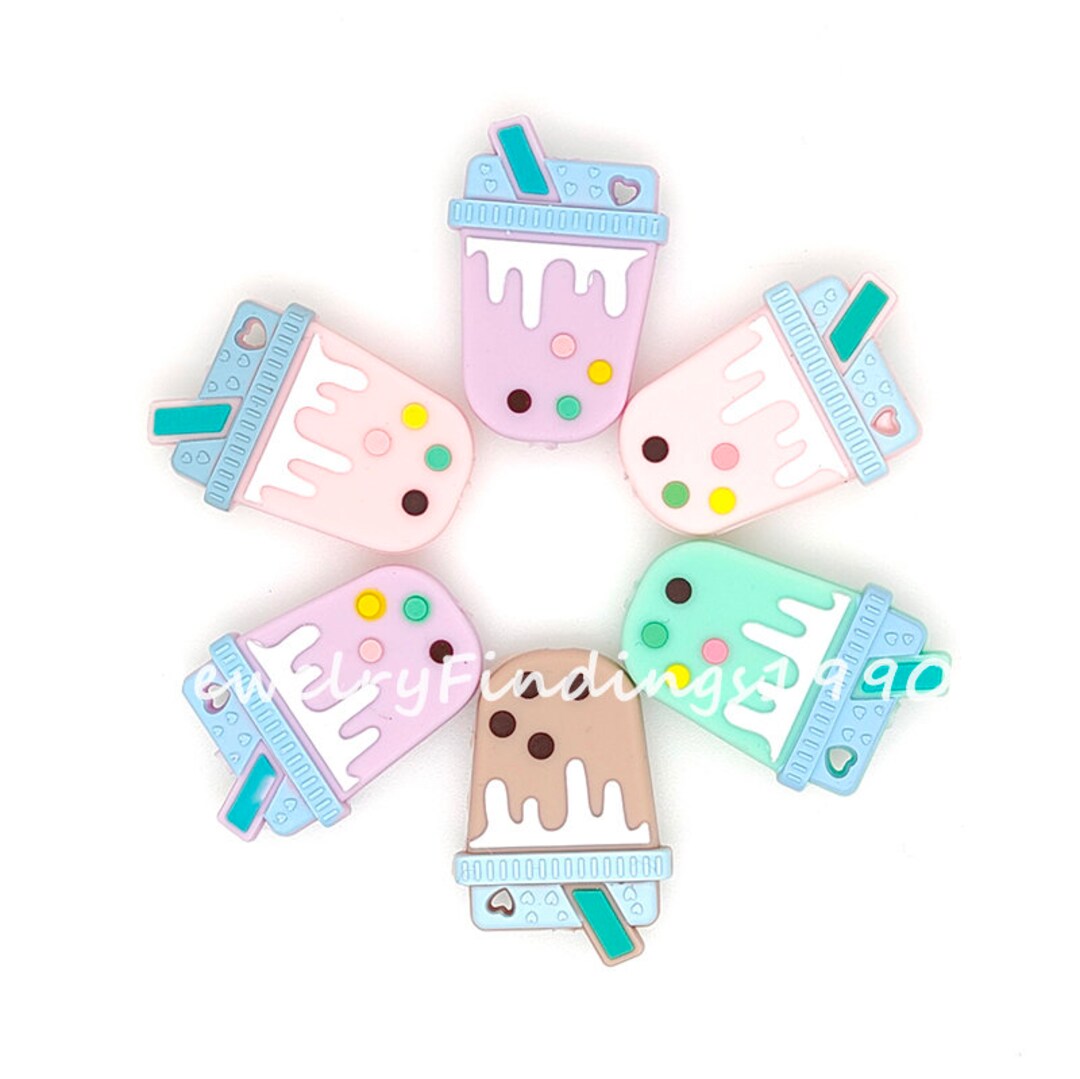 Milkshake Cup Silicone Beads, Focal Beads, 24*36mm Milkshake Cup Beads ...