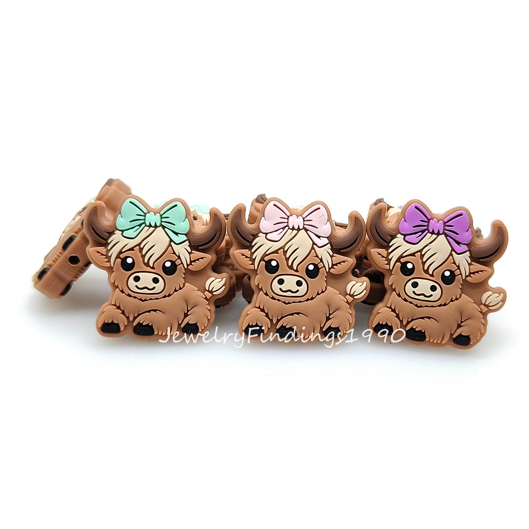 Baby Girl Cow Beads,highland Cow With Bowknot Silicone Beads,focal ...