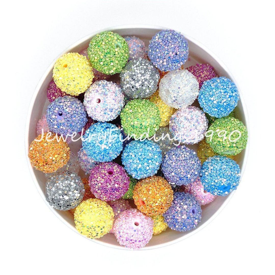 20mm Sequin Confetti Bubblegum Beads, 20mm Resin Beads in Bulk, Chunky ...
