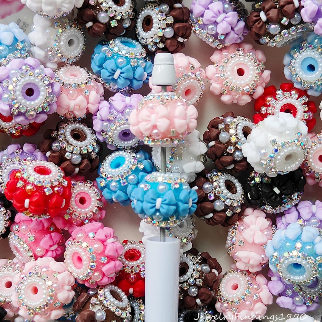 Pearl Bow Fancy Acrylic Beads,rhinestone Sparkle Bubblegum Resin Beads ...