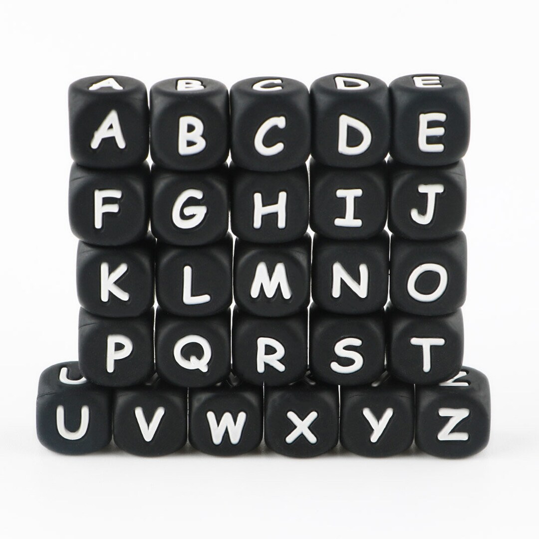 Black Silicone Letter Beads, Alphabet Letter Beads, Silicone Letters ...