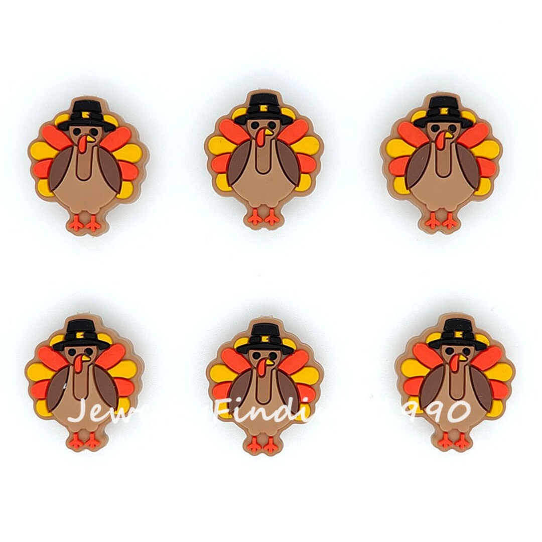 1-50pcs Silicone Thanksgiving Day Turkey Focal Beads 24*27mm, Turkey ...