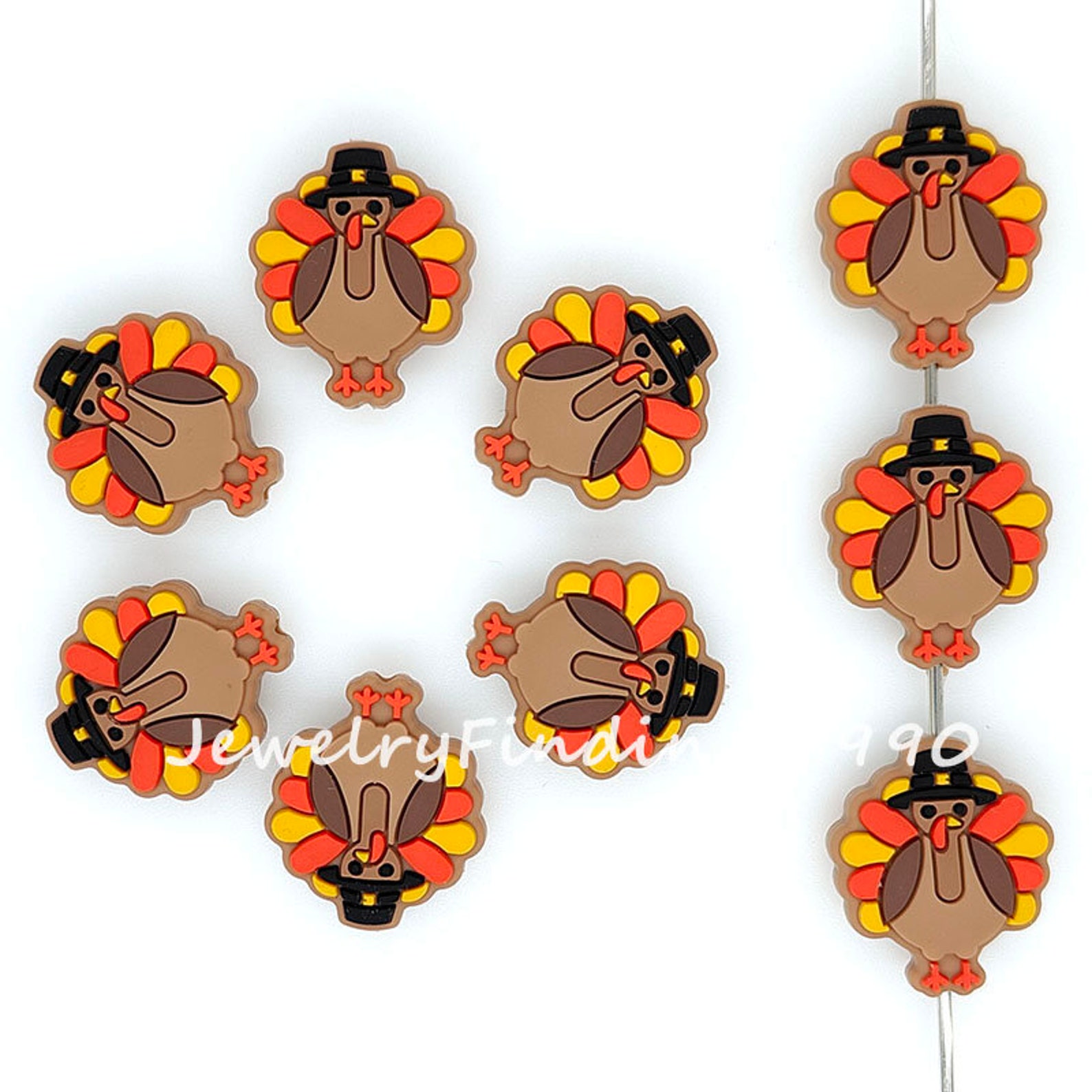 1-50pcs Silicone Thanksgiving Day Turkey Focal Beads 24*27mm, Turkey ...