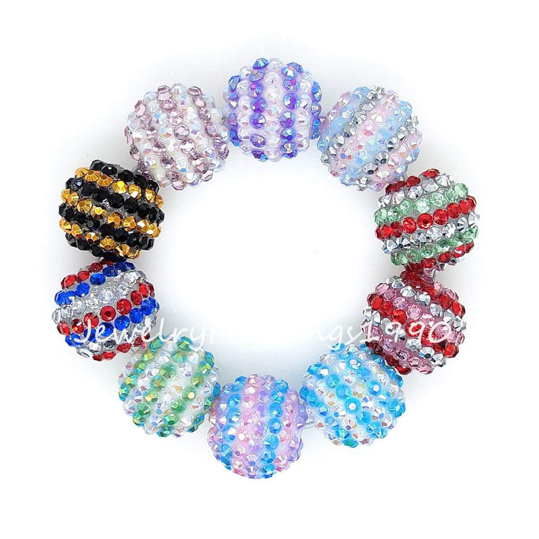 20mm Acrylic Beads, Stripe AB Rhinestone Bubblegum Beads, Keychain ...