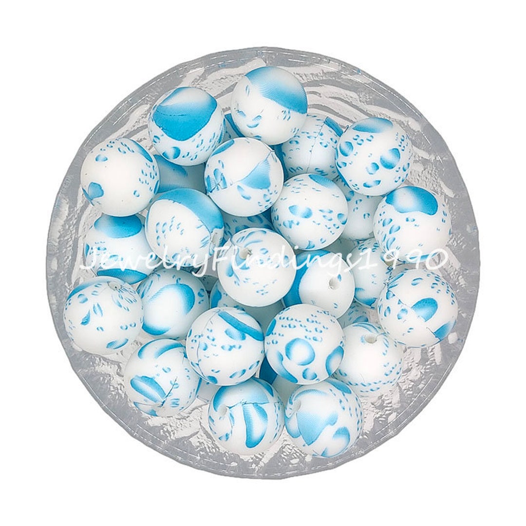12/15mm Water Drop Print Silicone Beads, Wholesale Round Silicone Beads ...