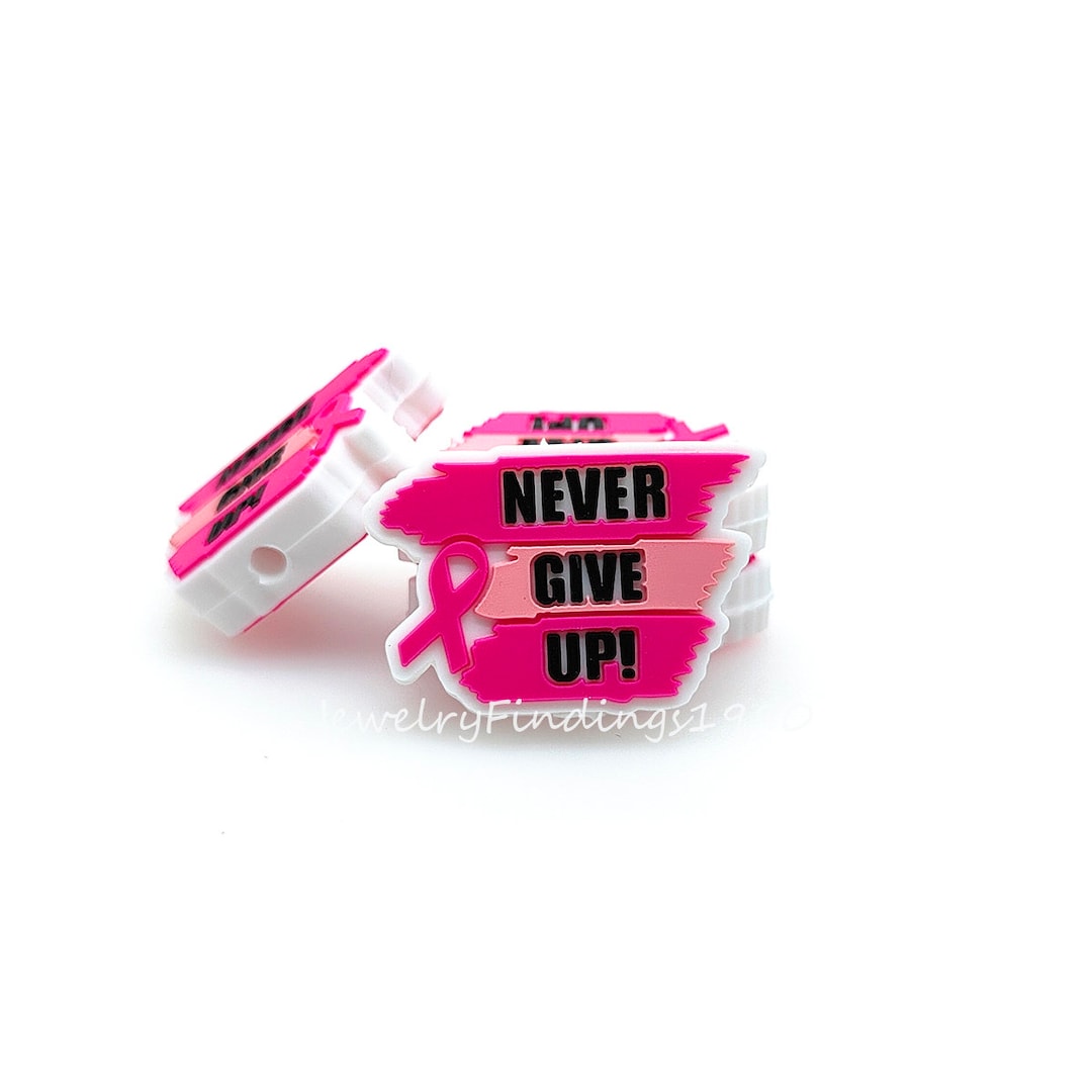 Never Give up Beads,pink Ribbon Focal Beads,breast Cancer Awareness ...