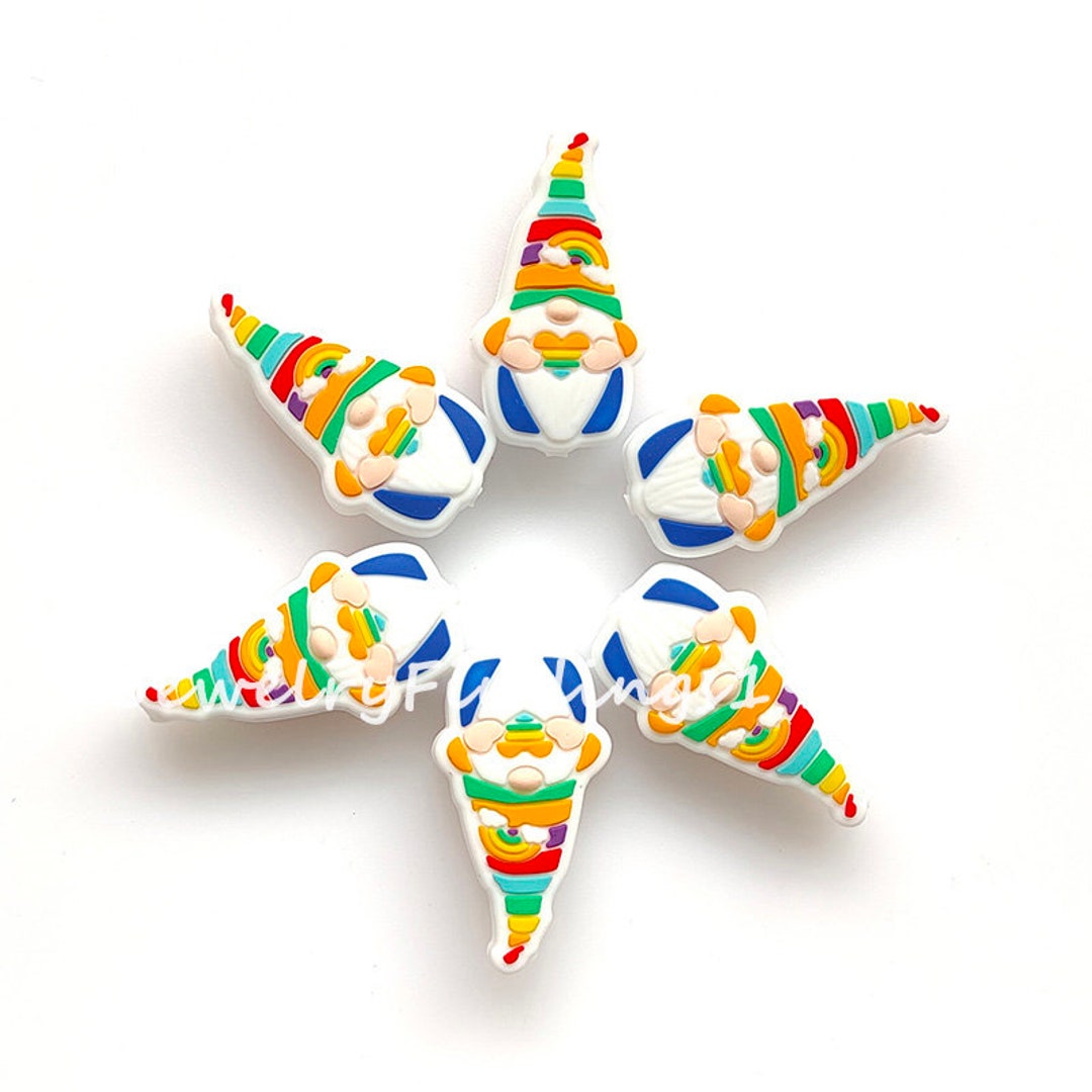1-50pcs Rainbow Gnome Beads for LGBT Pride Gift, Elf Silicone Beads ...