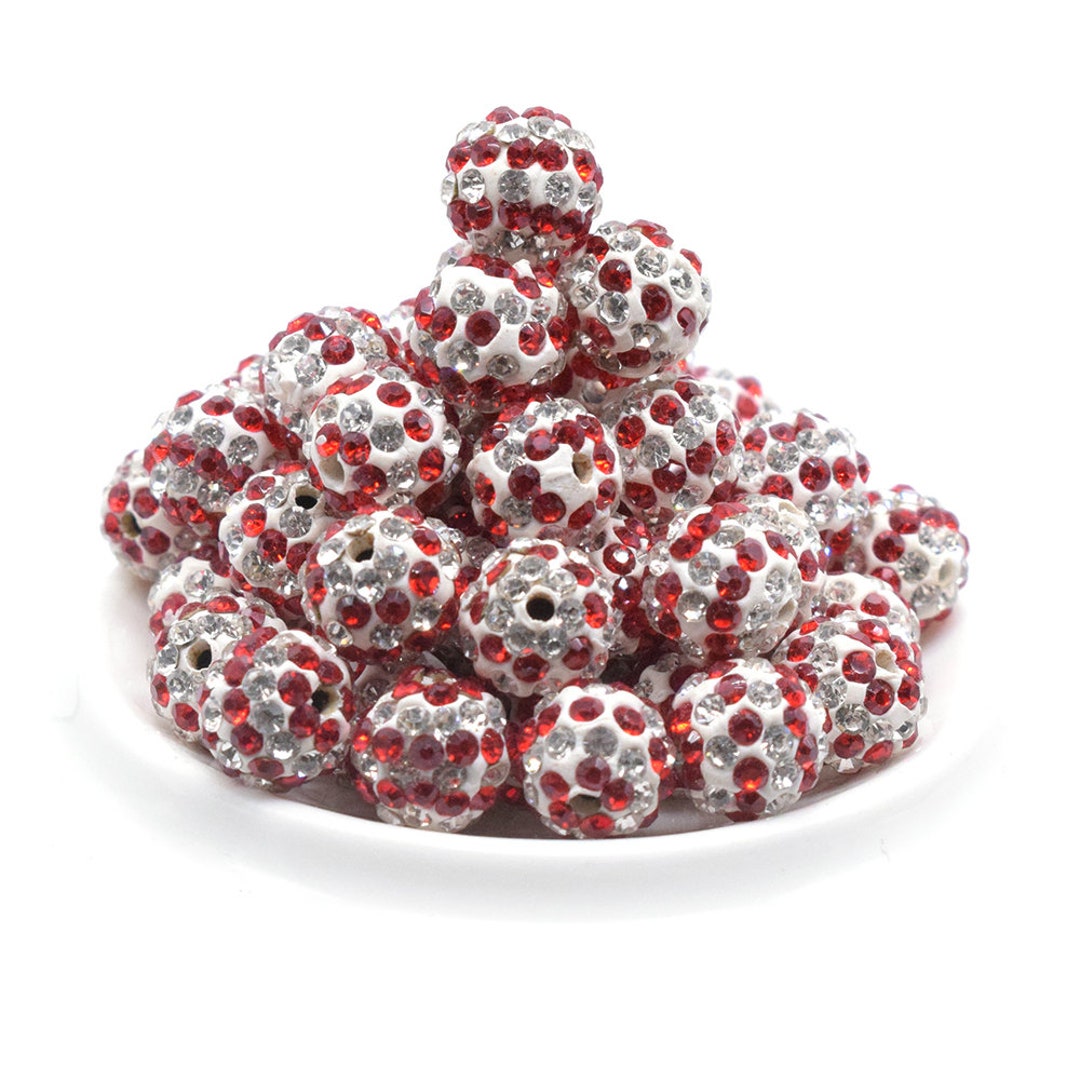 10mm Red and White Stripe Rhinestone Disco Ball Beads DIY Jewelry Charm ...