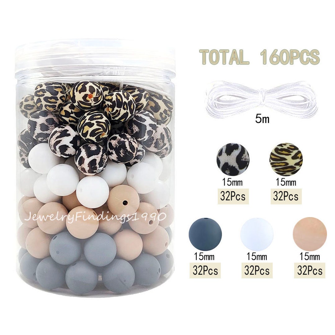 160pcs Assorted Beads, 15mm Round Silicone Beads, Leopard Beads, DIY ...