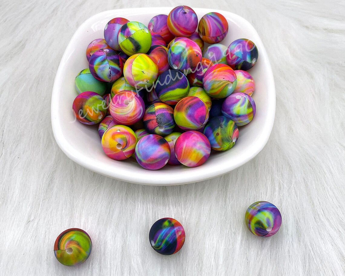 Wholesale Printed Silicone Beads, 12/15mm Round Silicone Beads ...