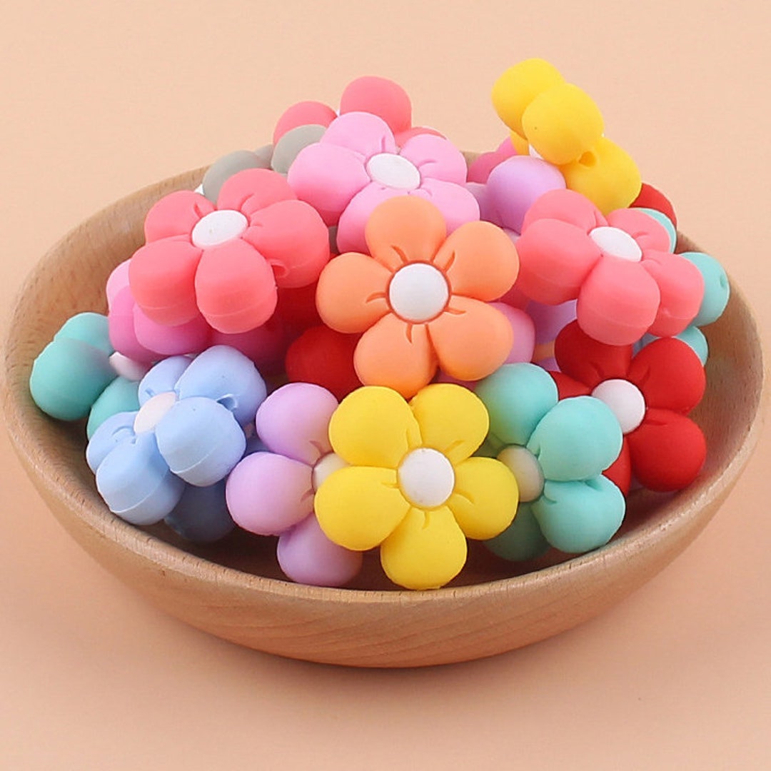 Flowers Shape Beads, 23mm, Random Mixed Color Silicone Beads, Bulk ...