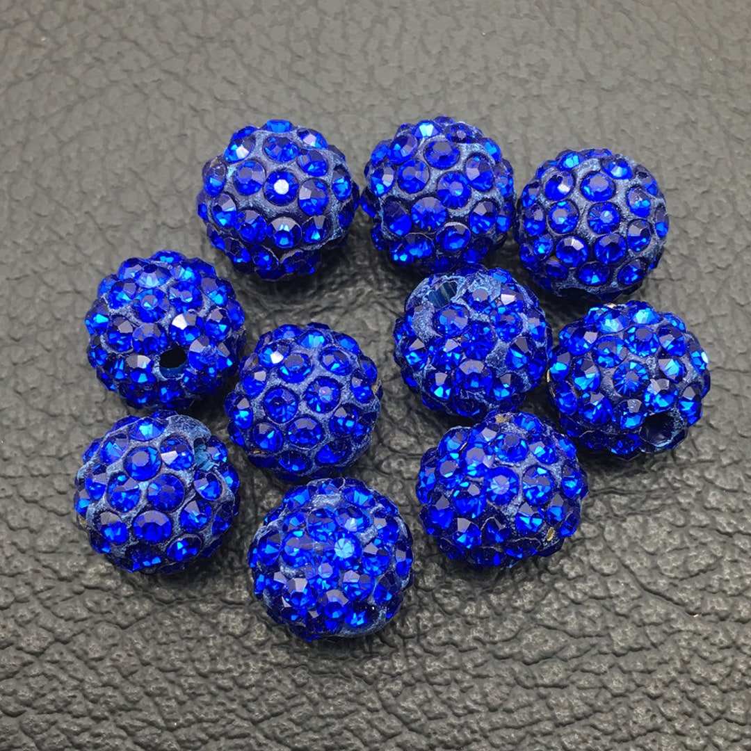 20/50pcs 10mm Sapphire Blue Beads,6 Rows Cystal Clay Pave Rhinestone ...