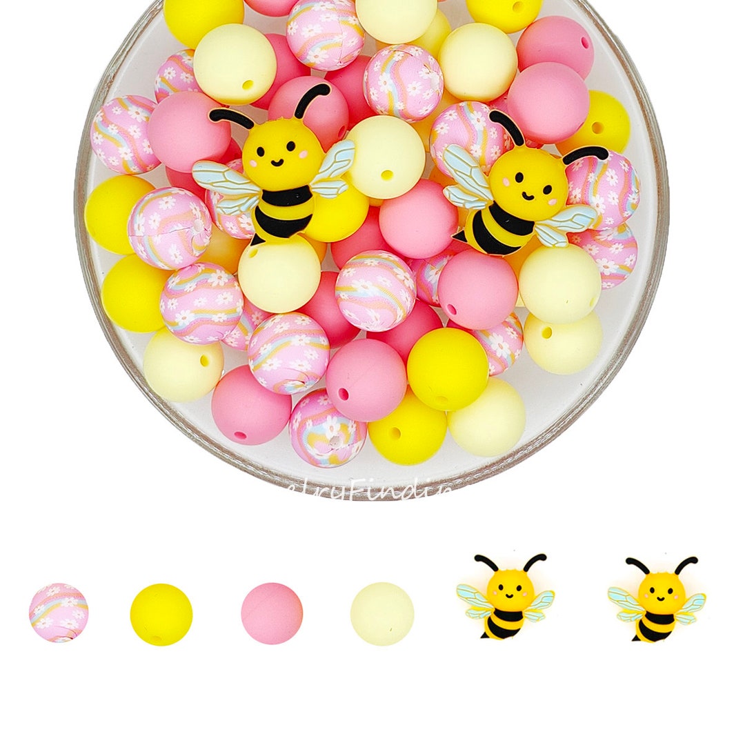 3D Bee Focal Beads Mix 15mm Round Beads,assorted Silicone Beads,loose ...