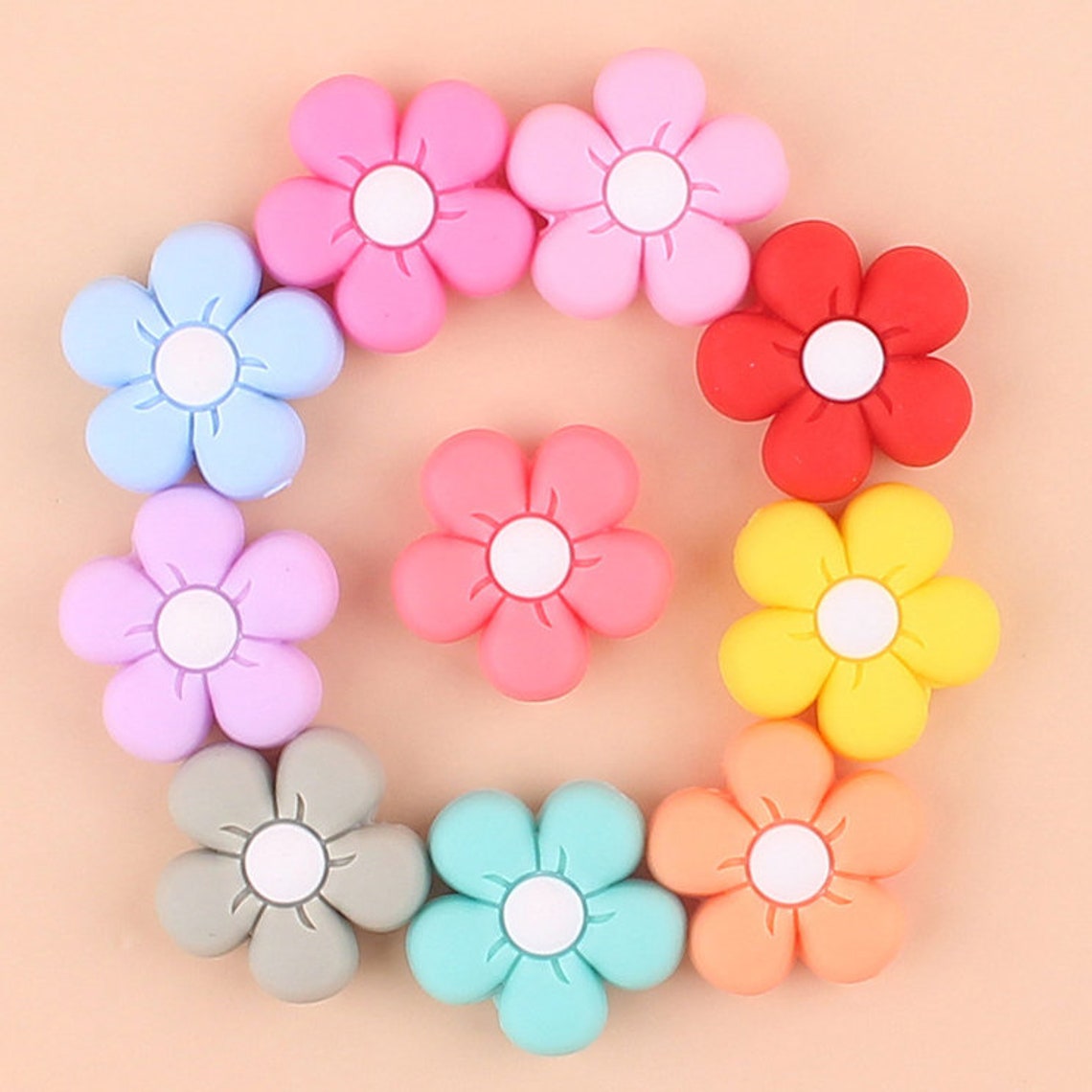 Flowers Shape Beads 23mm Random Mixed Color Silicone Beads - Etsy