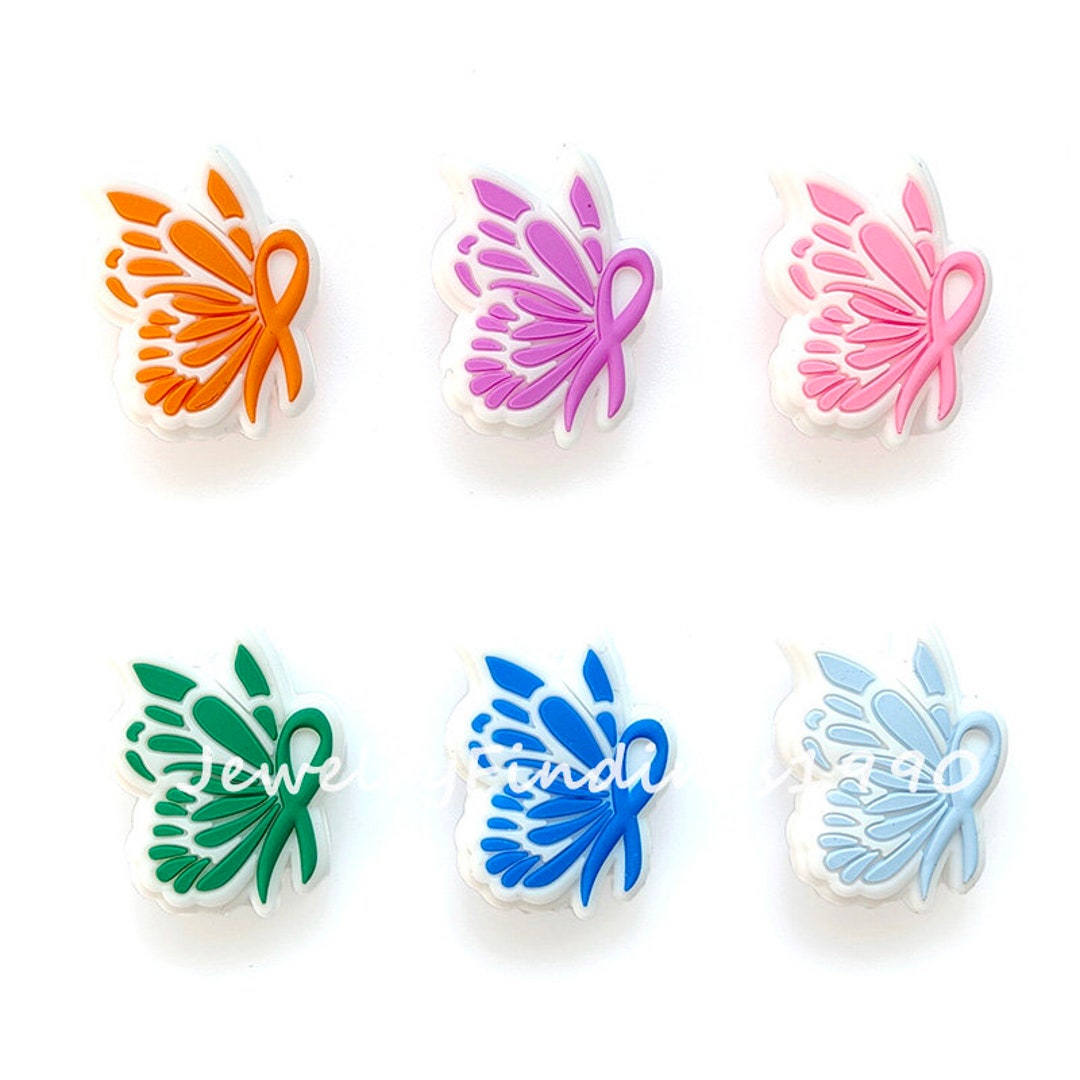 Butterfly Ribbon Silicone Beads for Jewelry Making, Breast Cancer ...