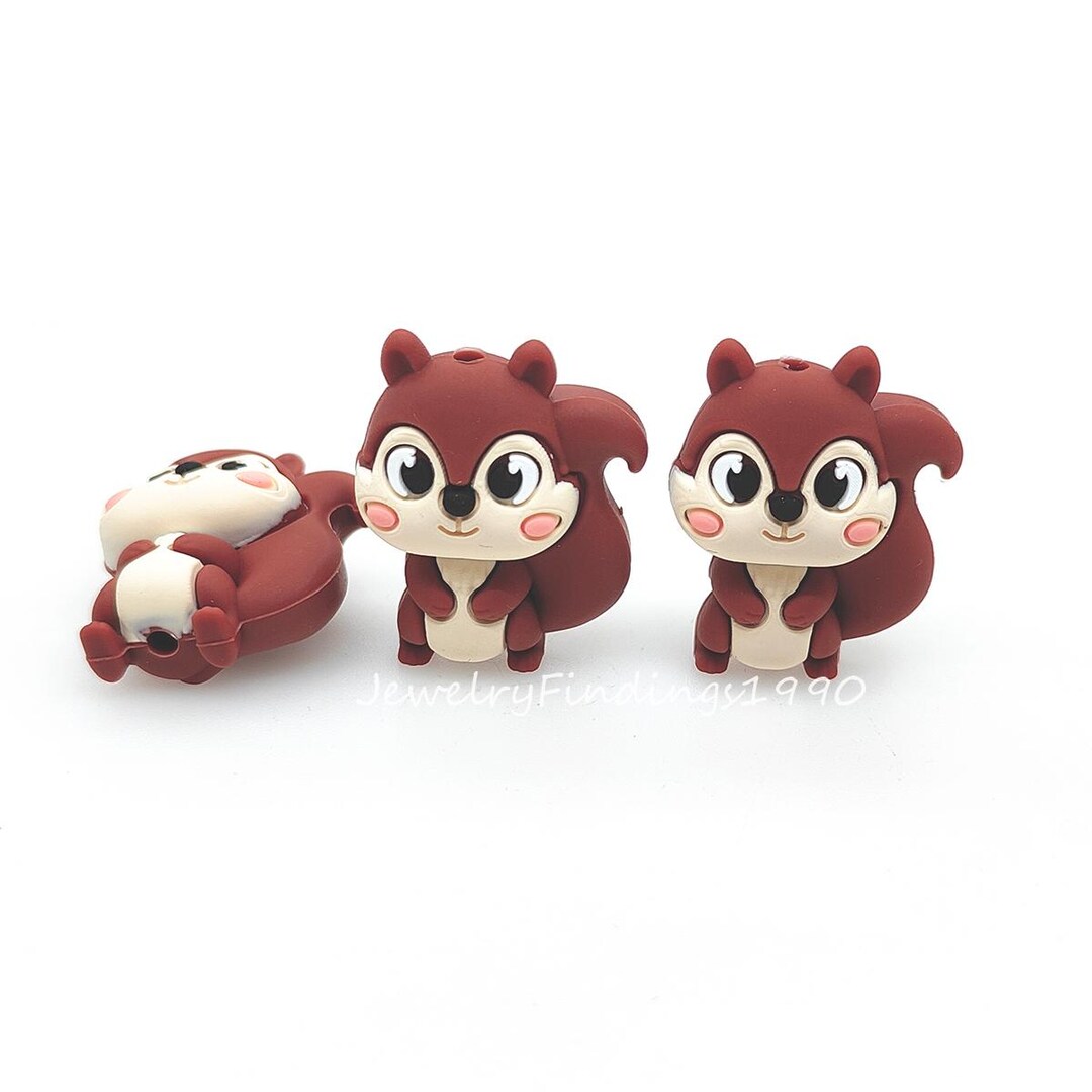 Squirrel Focal Beads,silicone Beads Bulk,3d Squirrel Beads,diy Keychain ...