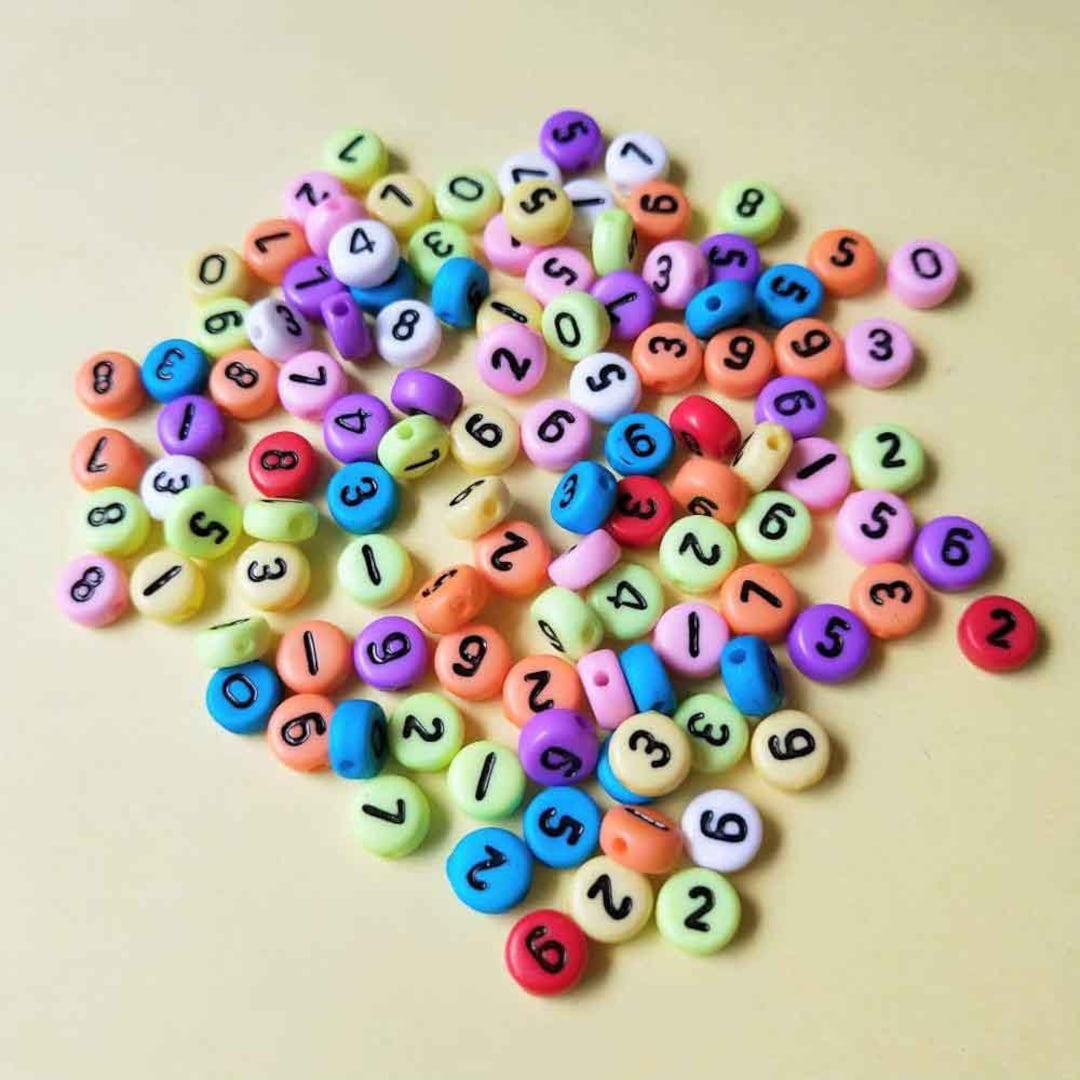 Colorful Mixed Number Beads, 0 Thru 9 Flat Round Plastic Beads, 100/300 ...
