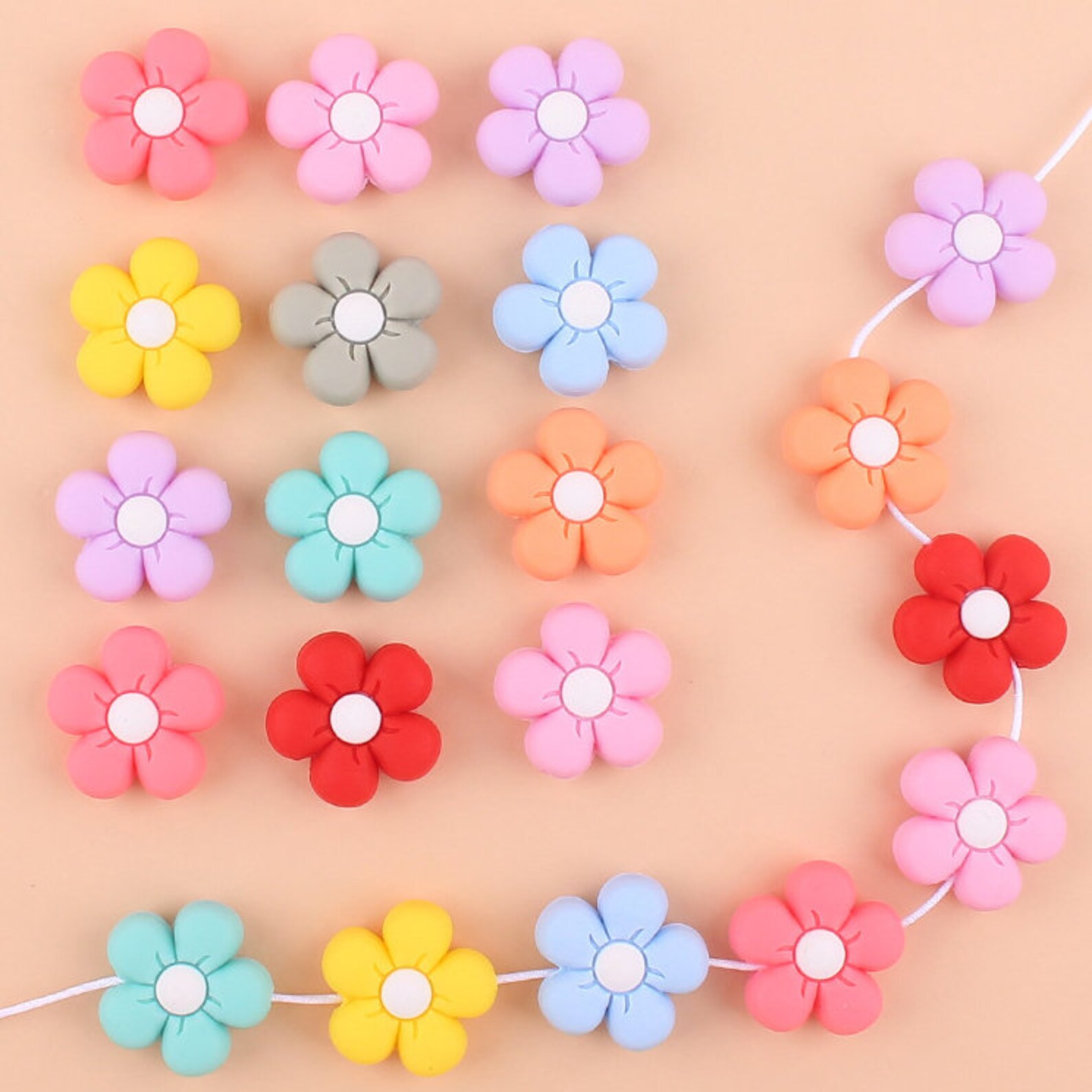 Flowers Shape Beads 23mm Random Mixed Color Silicone Beads - Etsy