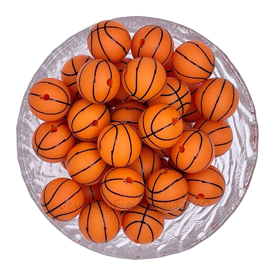 15mm Round Sports Basketball Silicone Beads DIY Lanyard Badge Holder ...