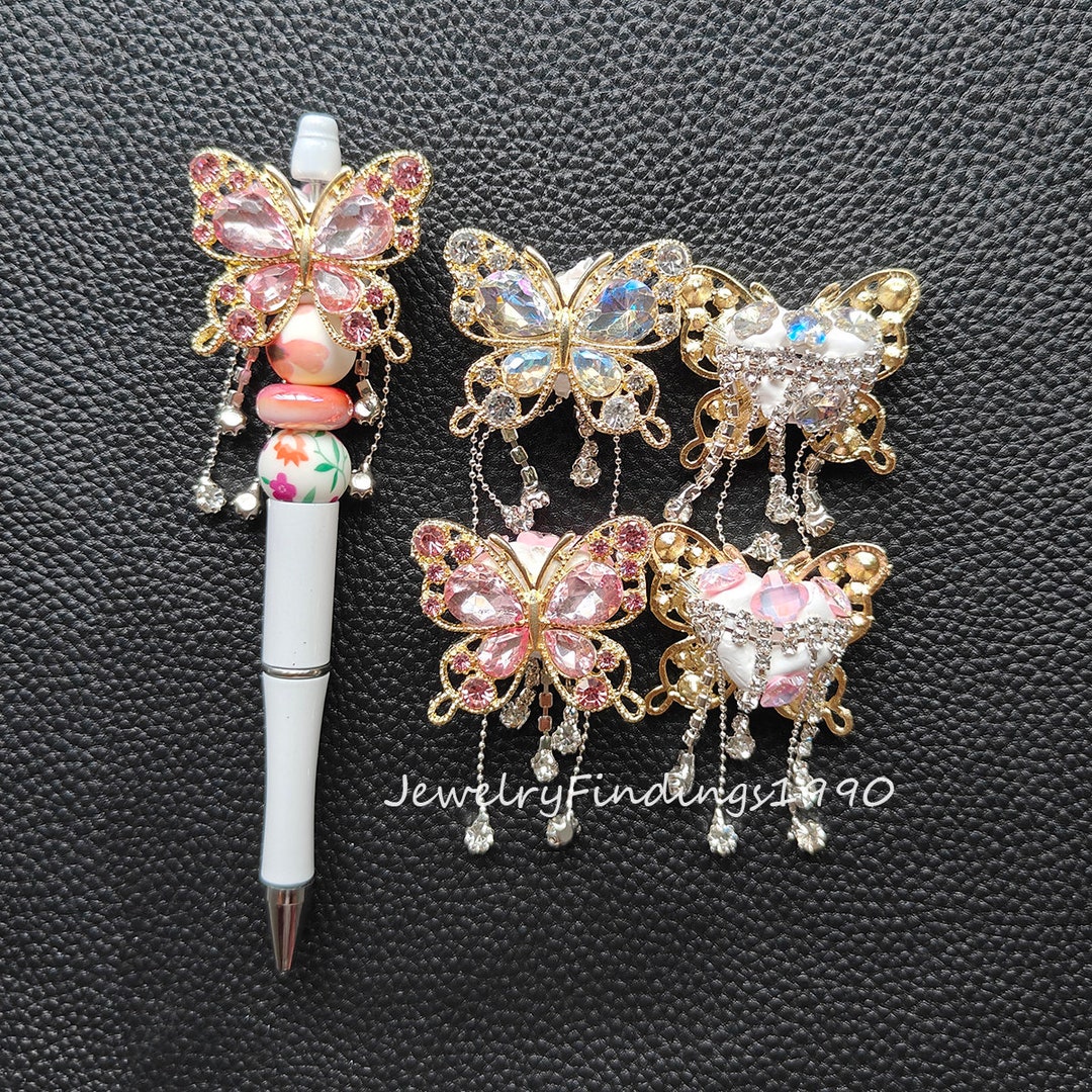 Metal Butterfly Sparkling Dangle Beads,gem Rhinestone Tassel Polymer Clay Heart Beads,fancy ...