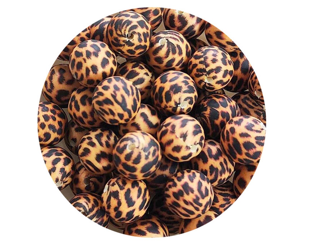 Bulk Round Cheetah Print Silicone Beads, 20/50/100pcs Silicone Beads ...
