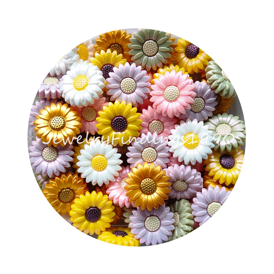 20/30mm Sunflower Focal Silicone Beads, Daisy Beads, Opal Sunflower ...