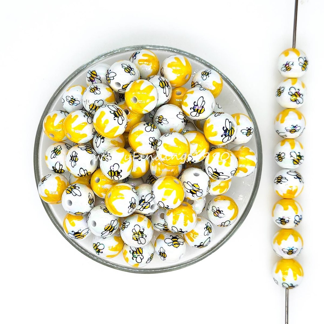 16mm Yellow Bee Acrylic Gumball Beads,loose Resin Beads,bubblegum Beads ...