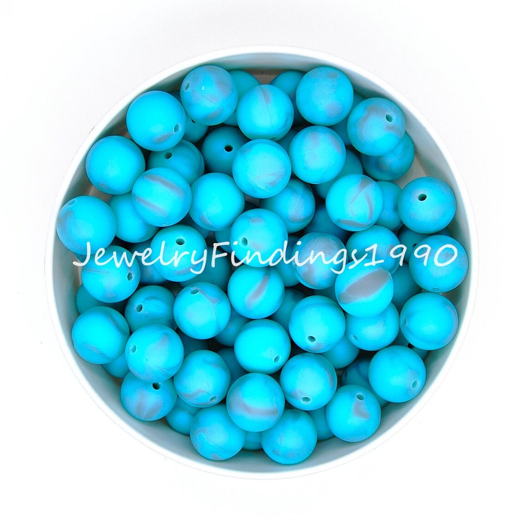 Turquoise Marble Silicone Beads, Round Silicone Beads, 15mm Silicone ...