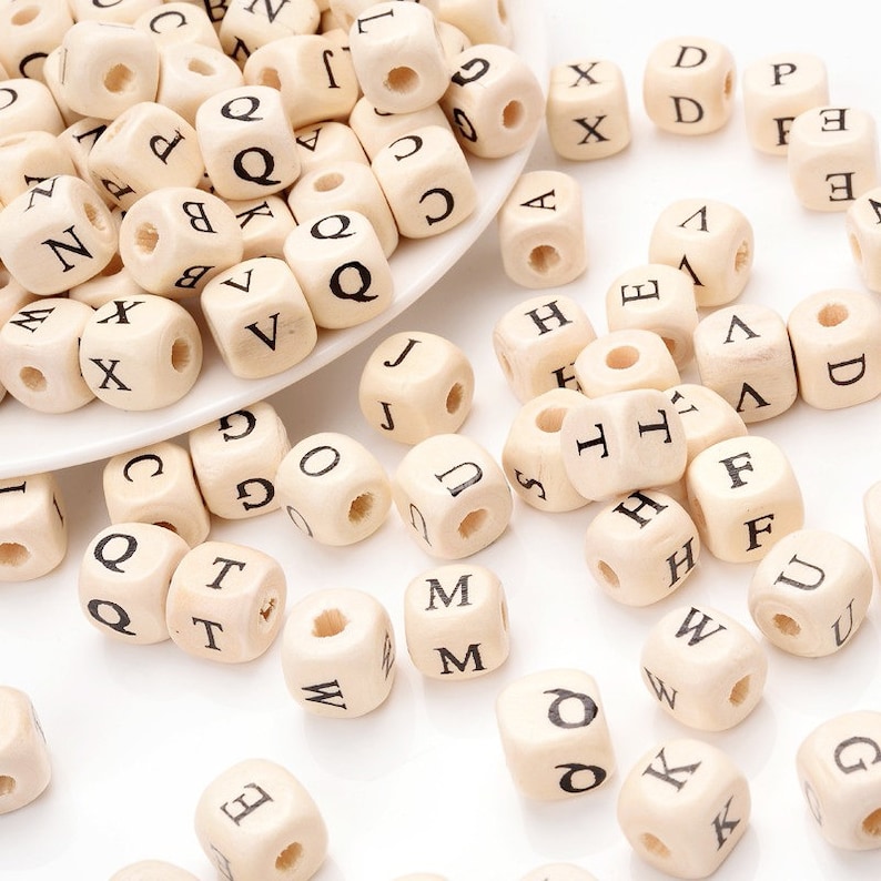 10mm Natural Wooden Letter Alphabet Beads, Square Letter Loose Spacer ...