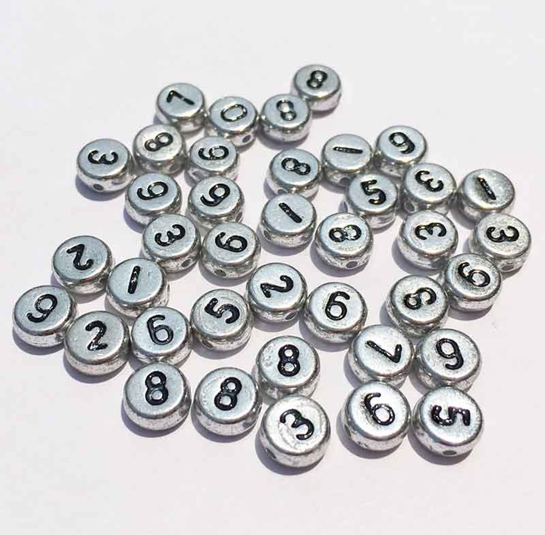 Silver Number Beads, Plastic Number Beads, Flat Round Acrylic Number ...