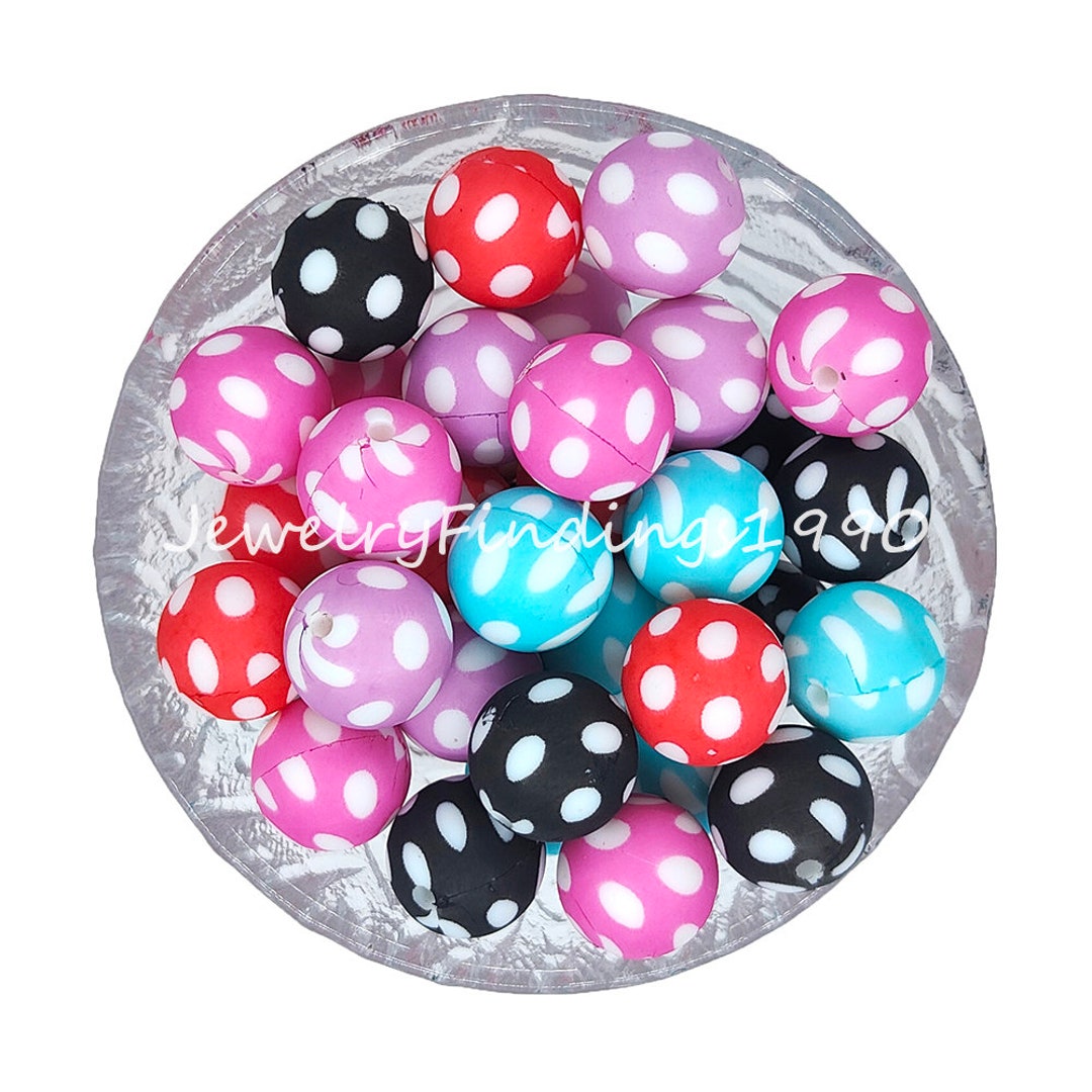 Polka Dot Print Beads, Bracelet Necklace Making, 12/15mm Round Silicone ...