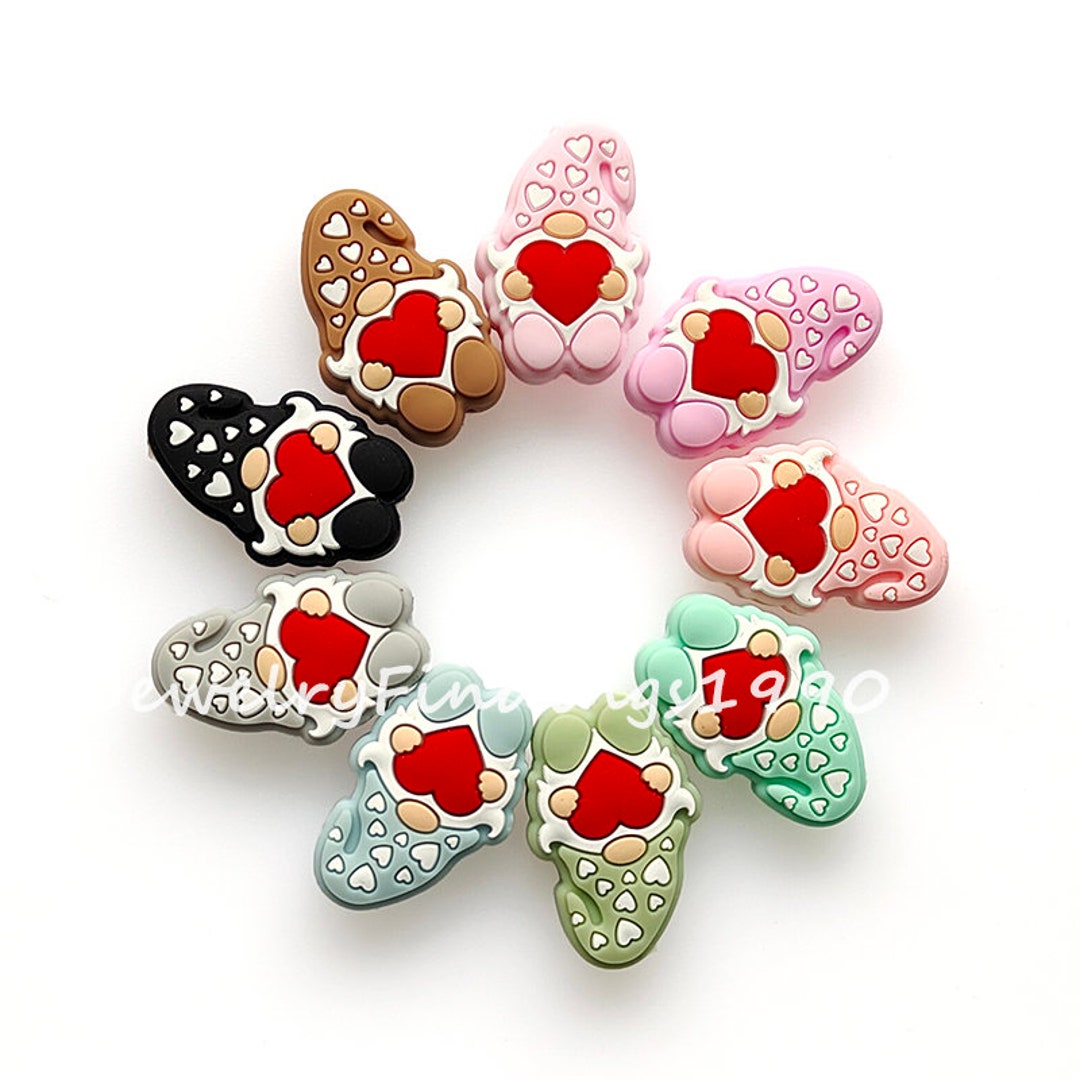Gnome Focal Silicone Beads, 30*20mm, Valentines Day Gnome Silicone ...