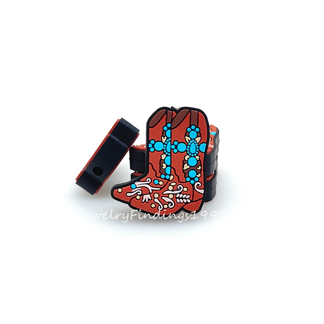 Western Turquoise Cowboy Boots Silicone Beads,cowboy Boots Focal Beads ...