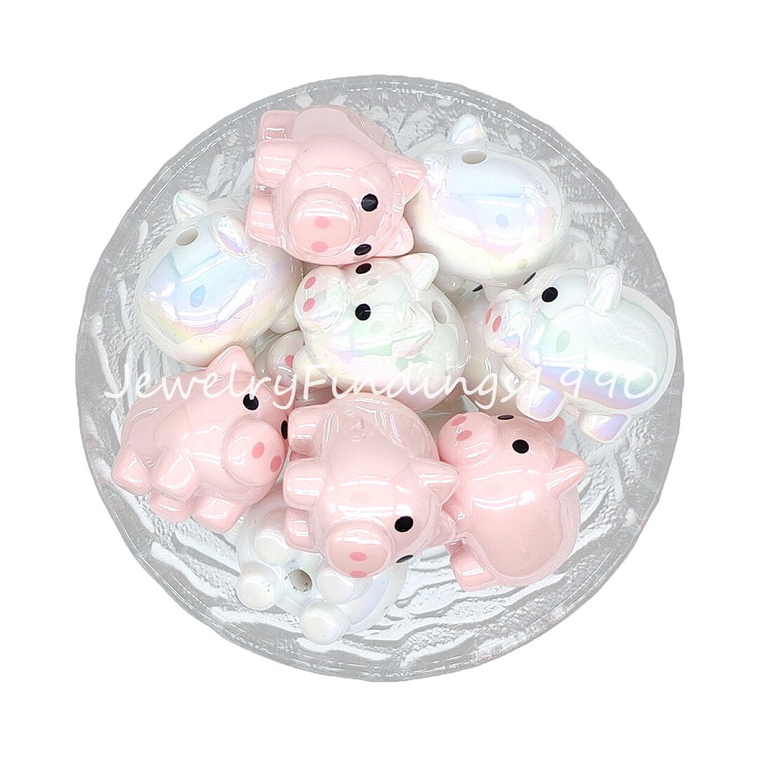 3D Cute Pig Acrylic Beads, Iridescent Acrylic Focal Beads for Pen ...
