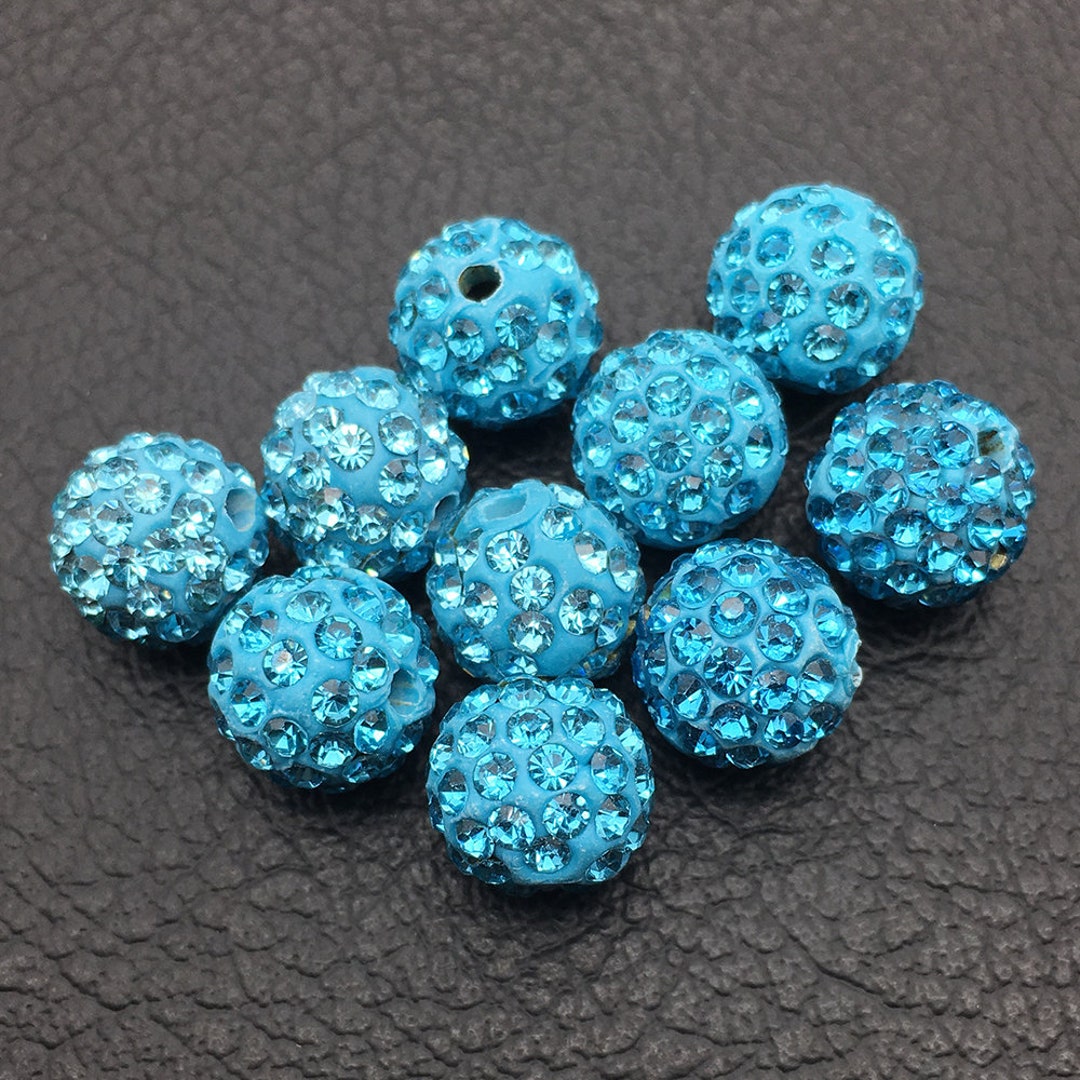 AAA Grade 10MM Lake Blue Crystal Paved Ball Beads /rhinestone Clay ...