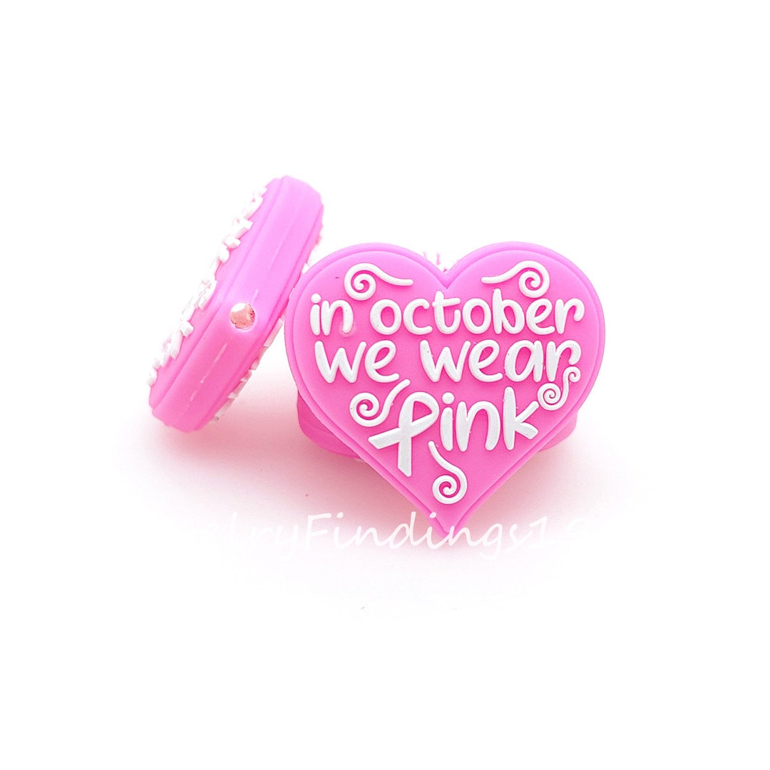 Breast Cancer Awareness Silicone Beads,pink Heart Beads, in October We ...