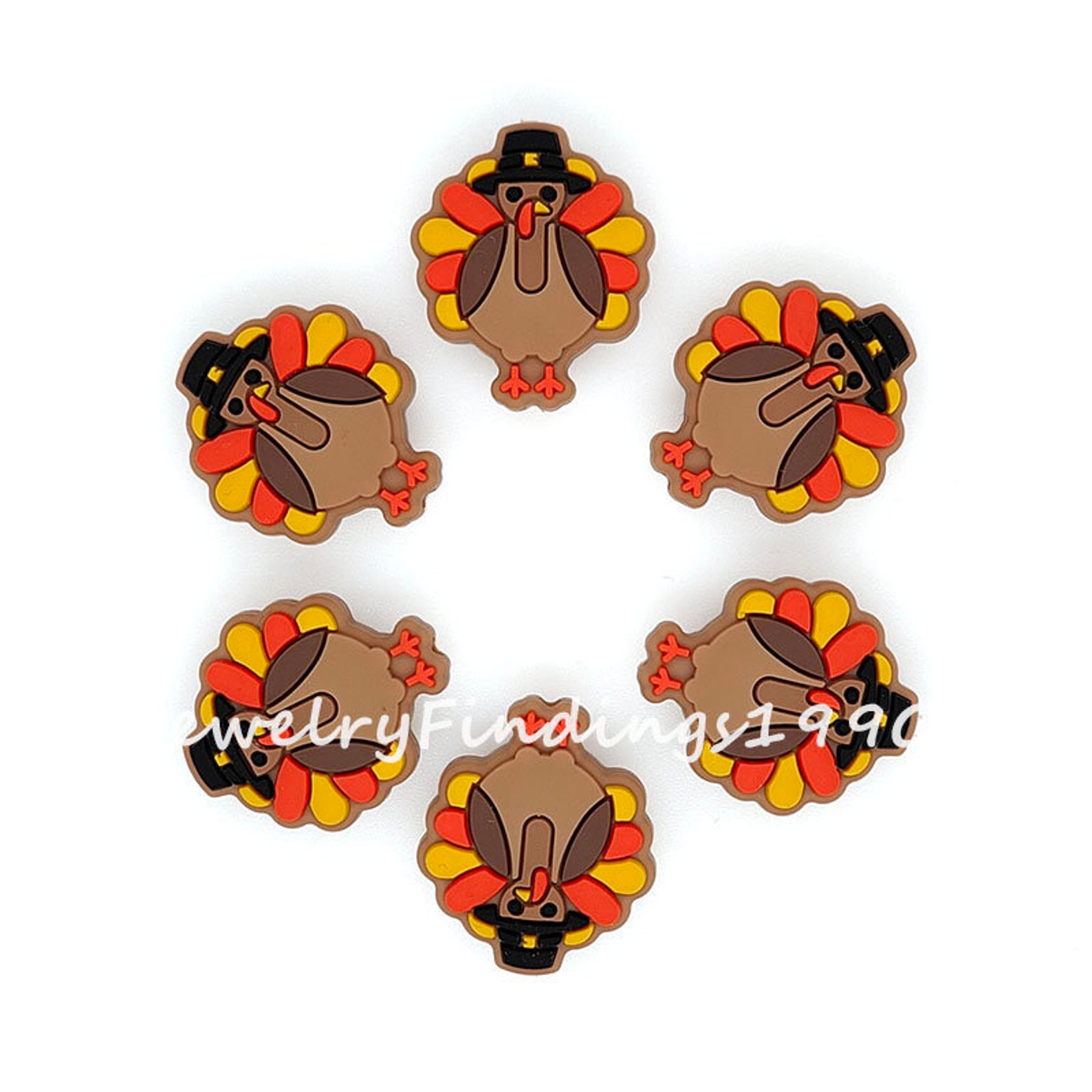 1-50pcs Silicone Thanksgiving Day Turkey Focal Beads 24*27mm, Turkey ...