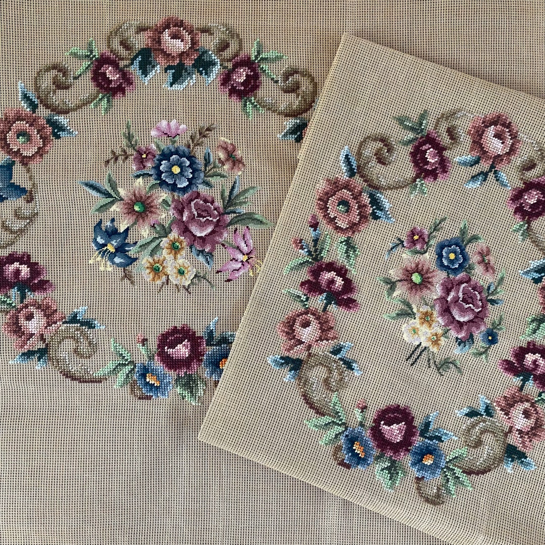Antique Preworked Needlepoint Chair Covers, Louis Chair, Vintage Floral ...
