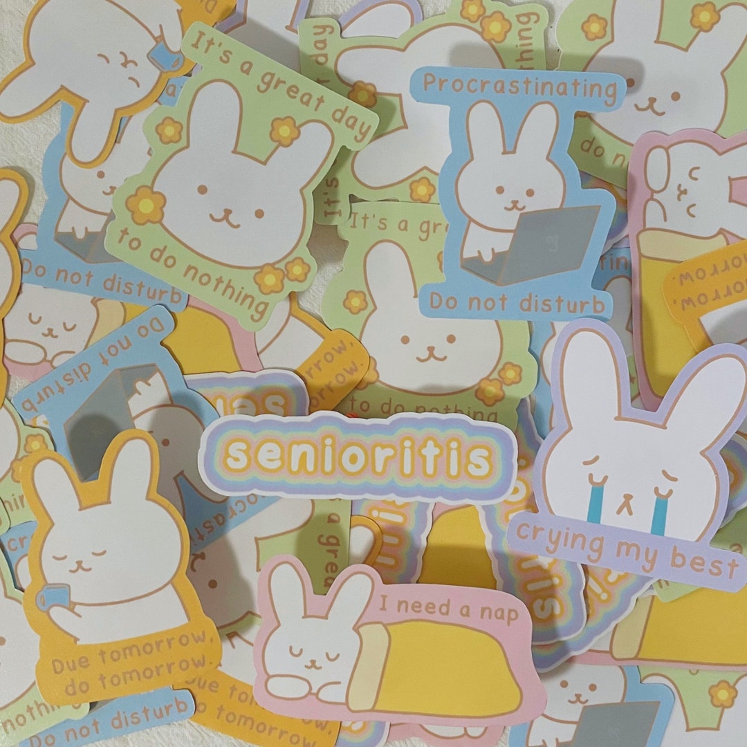 Senioritis Bun Stickers, Cute Lazy Bunny Stickers, Funny Individual ...
