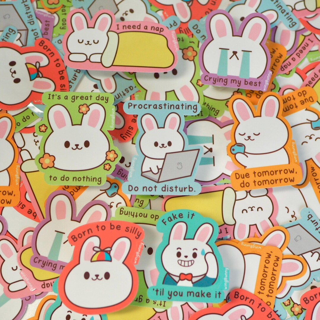 Lazy Bun Stickers, Funny and Silly Bunny Stickers With Relatable ...